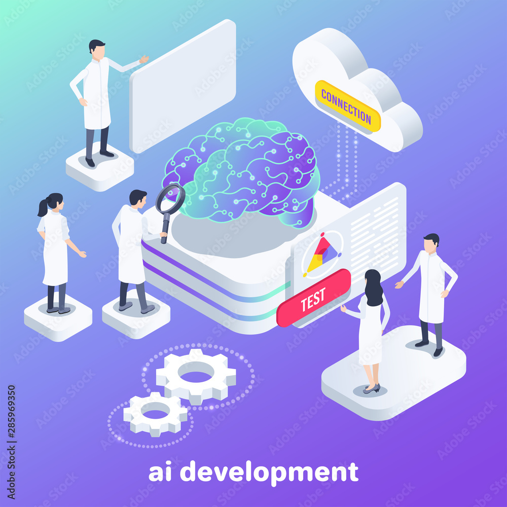 isometric vector image on a purple background, people in the laboratory ...