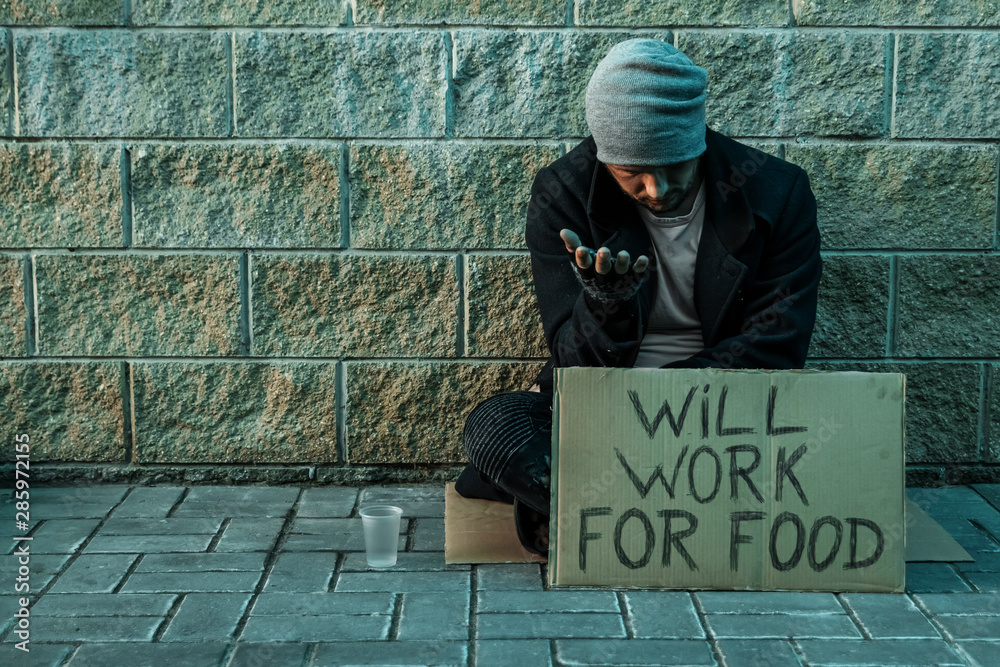 Homeless Man With Sign Will Work For Food