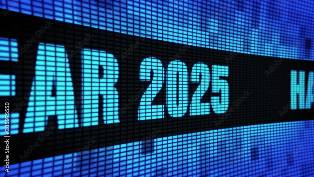 Happy New Year 2025 Side Text Scrolling on Light Blue Digital LED ...