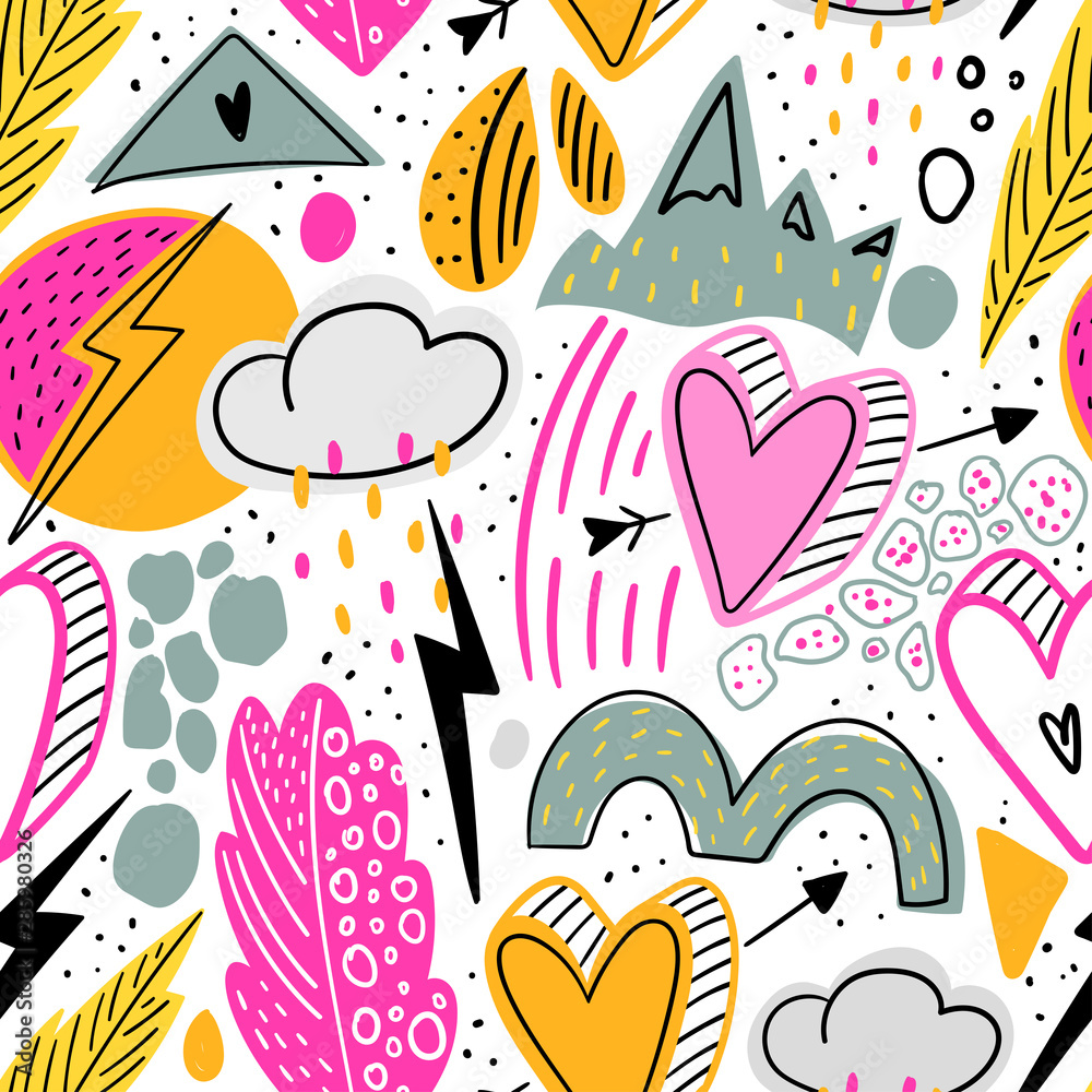 Hand drawn kids seamless pattern for print, fabric, textile. Modern ...