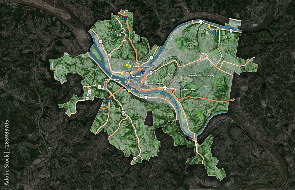 Pittsburgh 3D City Map (Labeled) Stock Photo | Adobe Stock