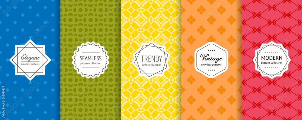 Vector geometric seamless pattern collection. Set of bright colorful ...