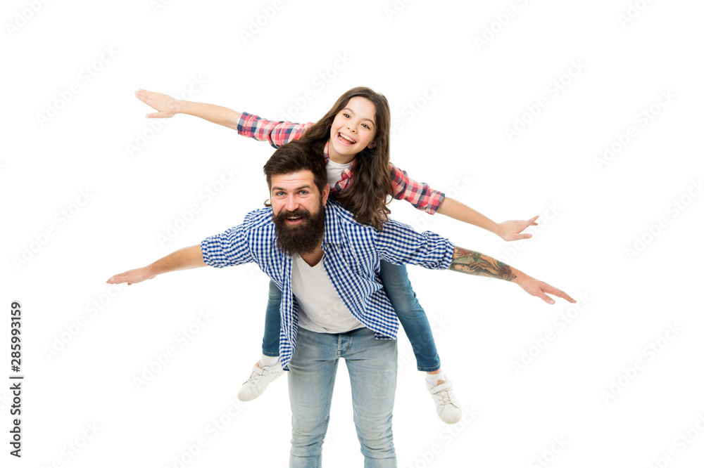 Foto de First flight. Father and daughter play planes game. Kid play ...
