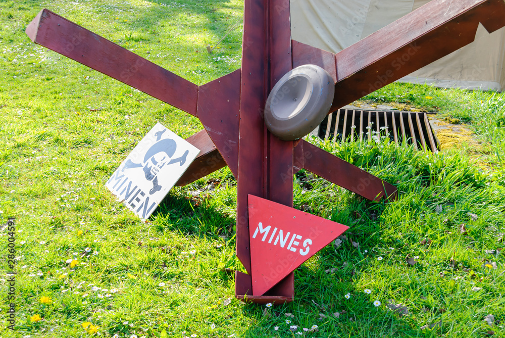 Czech Hedgehog, used as a tank defence by German Army, from WW2 Stock ...