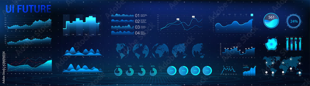 HUD charts and infographic interface UI, UX, KIT. Network management ...