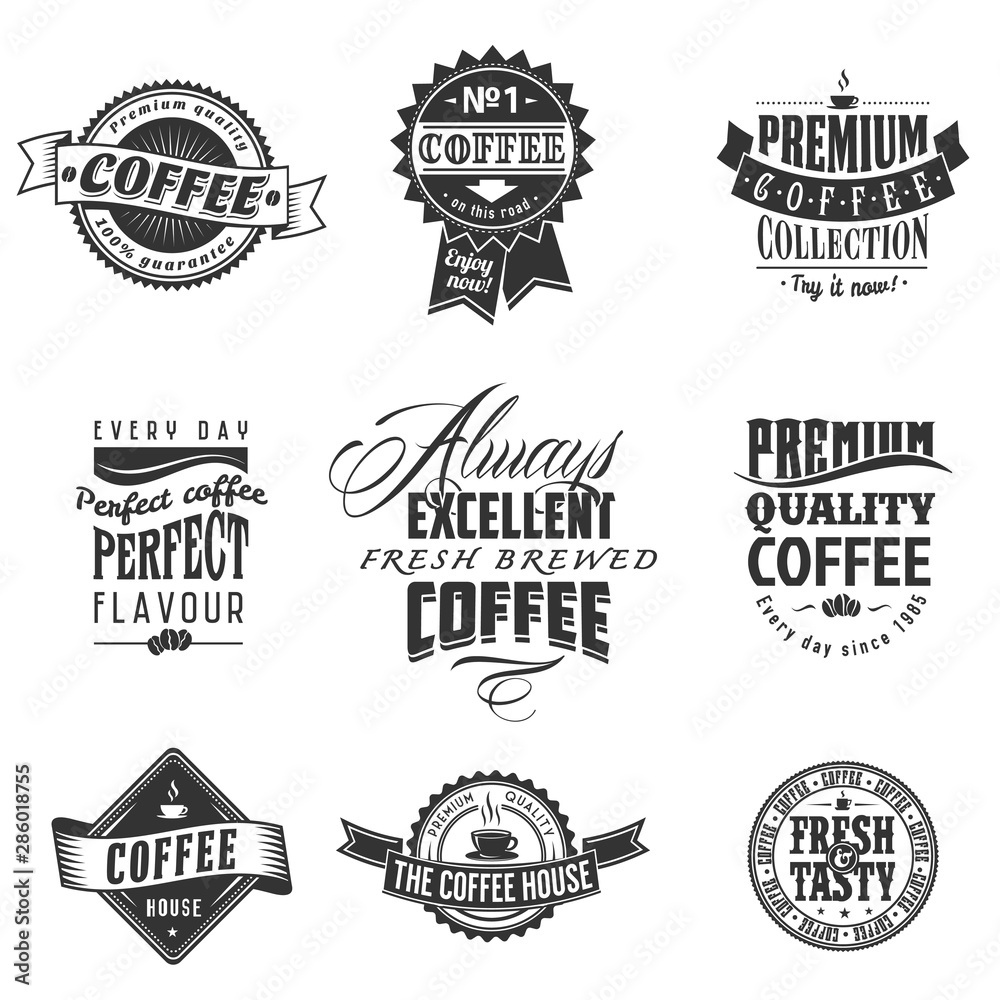 Set of vintage retro coffee logos for badges and labels of cafe and ...