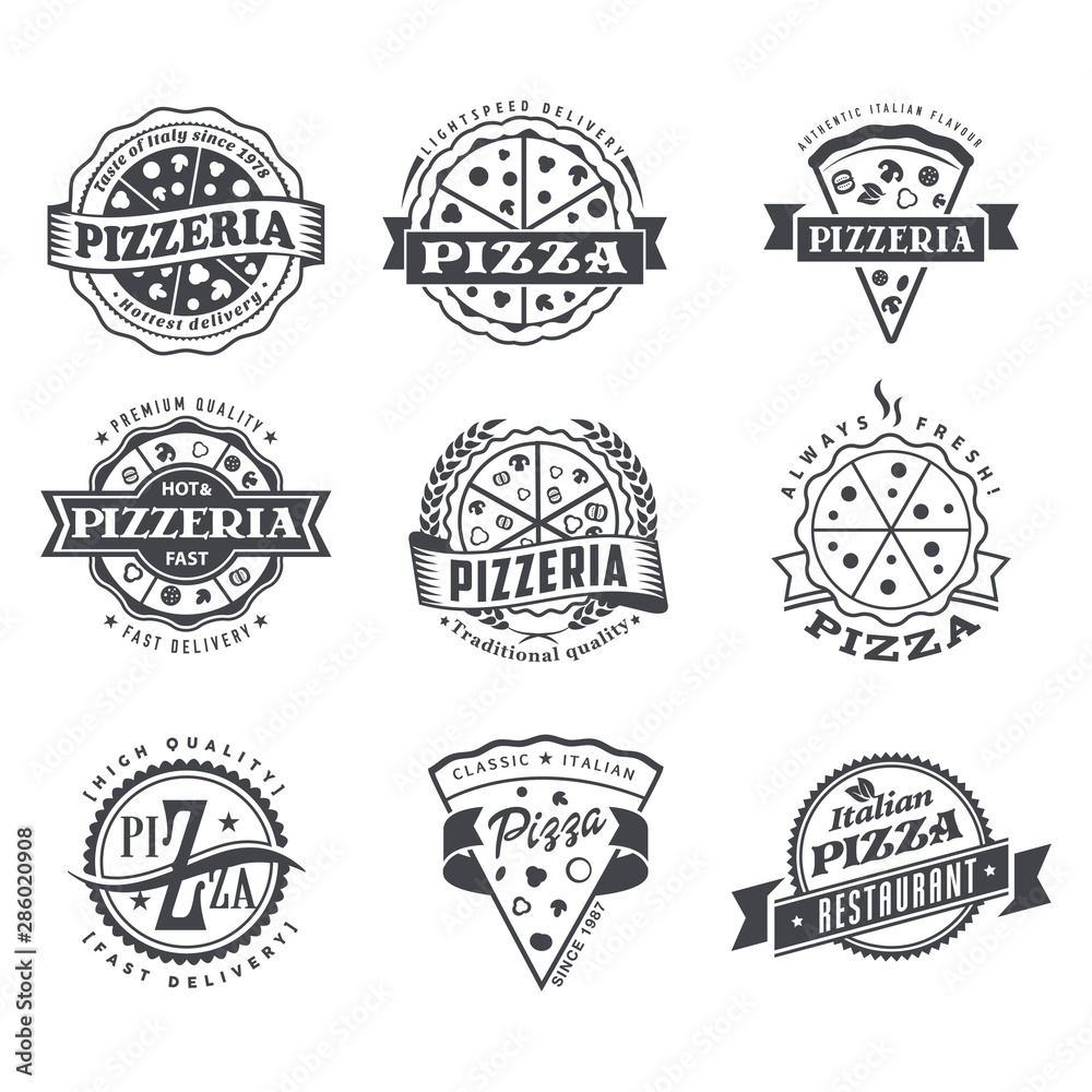 Vector pizzeria simple flat pizza logo set Stock Vector | Adobe Stock