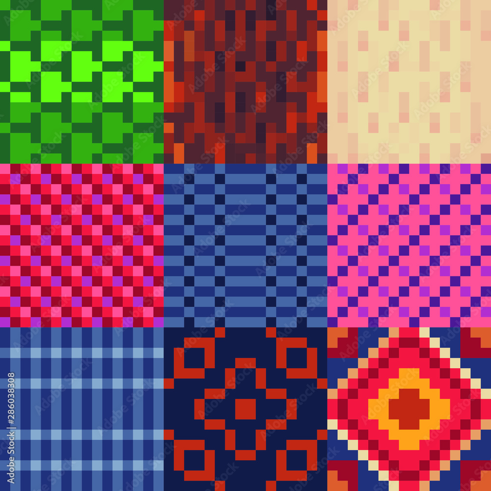 Abstract seamless pattern fabric textures pixel art style set ...