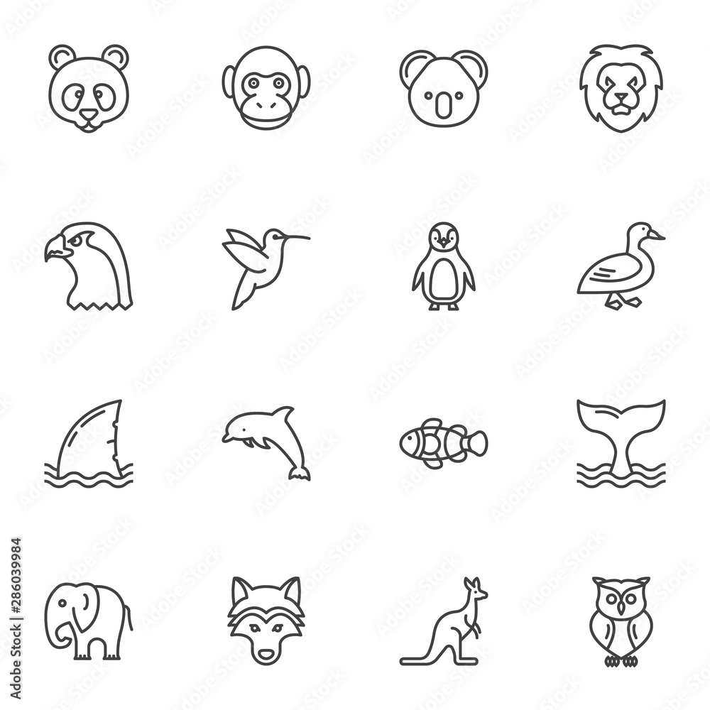 Animals line icons set. linear style symbols collection outline signs ...