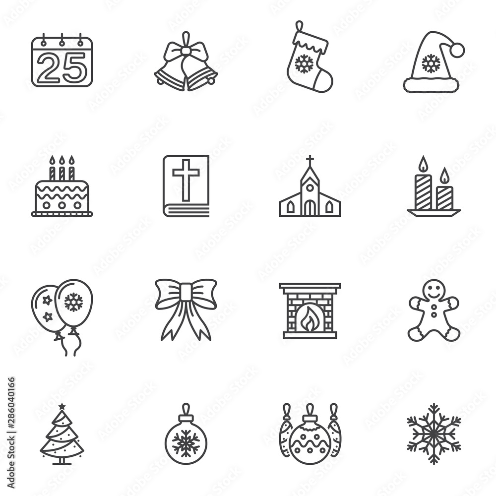 Holly Christmas line icons set. linear style symbols collection ...
