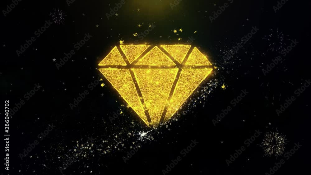 Diamond Icon on Gold Glitter Particles Spark Exploding Fireworks ... Diamond Icon on Gold Glitter Particles Spark Exploding Fireworks ...