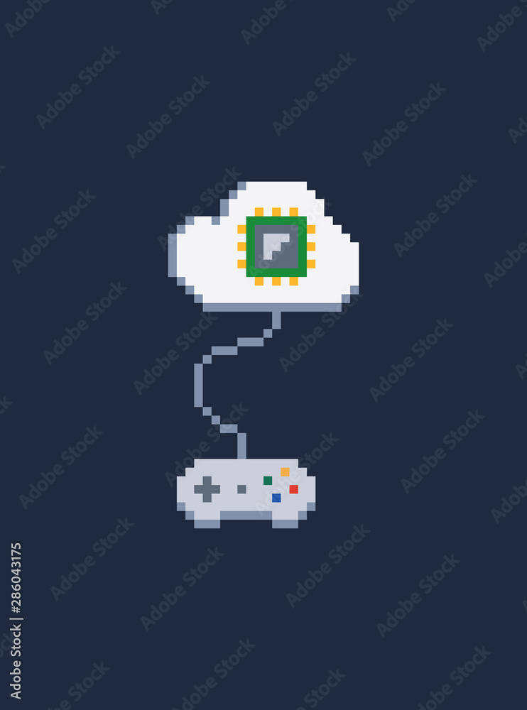 white pixel art 8 bit gamepad for game console connected to cloud with ...
