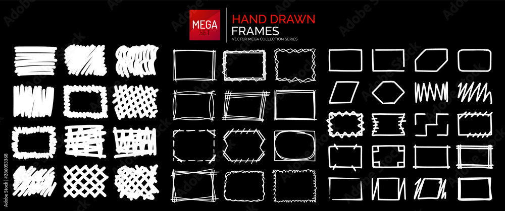 Hand drawn sketch doodle frames, borders, square and rectangle shapes ...