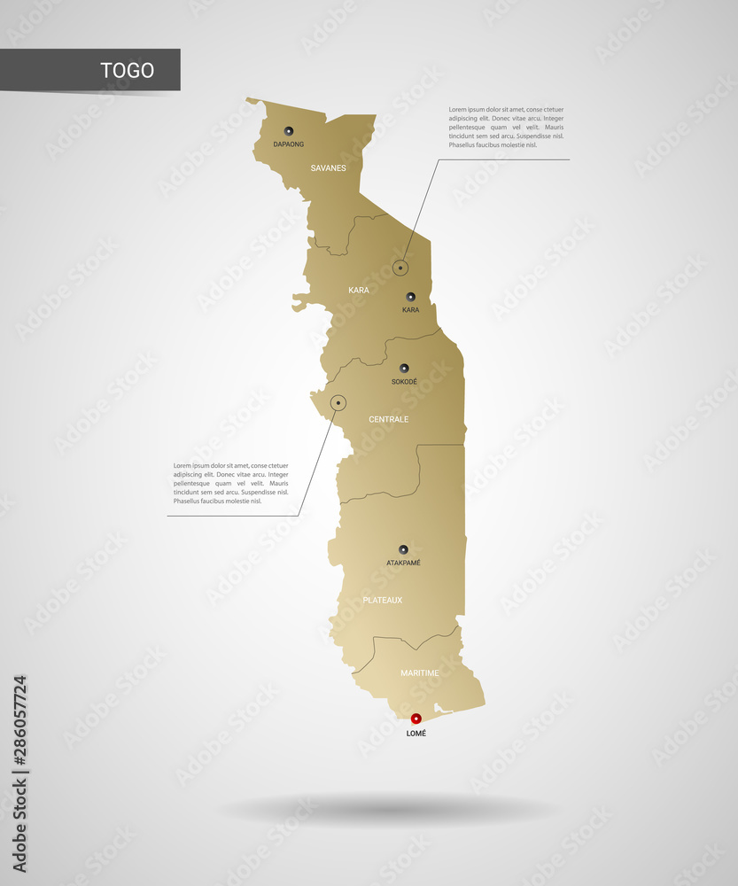 Vektorová grafika „Stylized vector Togo map. Infographic 3d gold map ...
