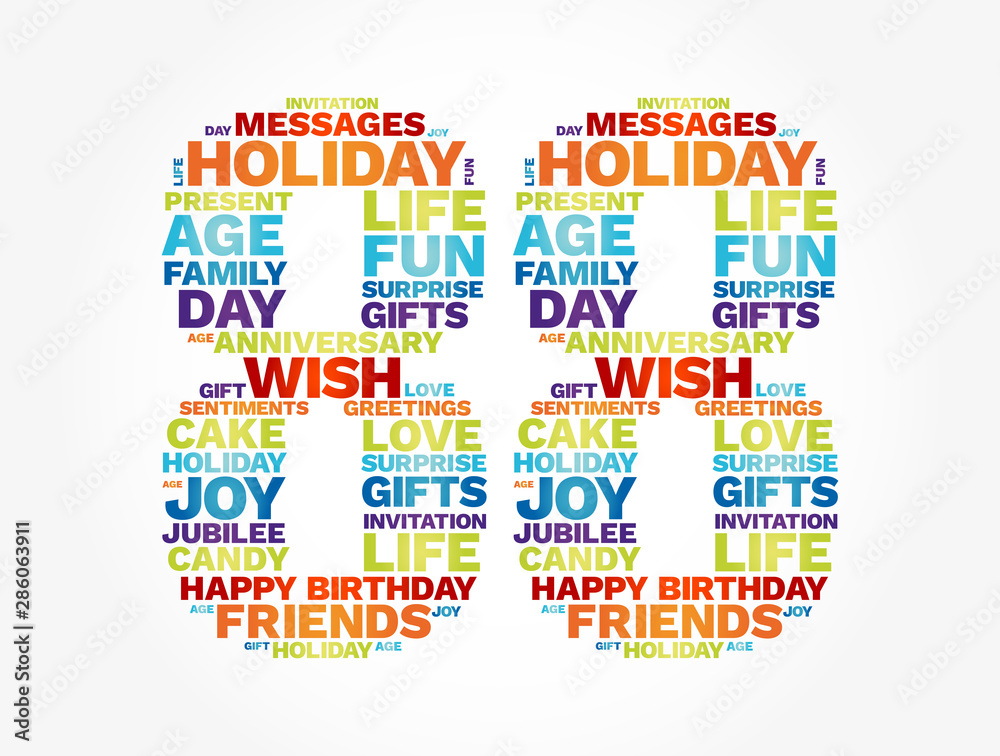 Happy Birthday Eighty eight years old word cloud concept Stock Vector ...