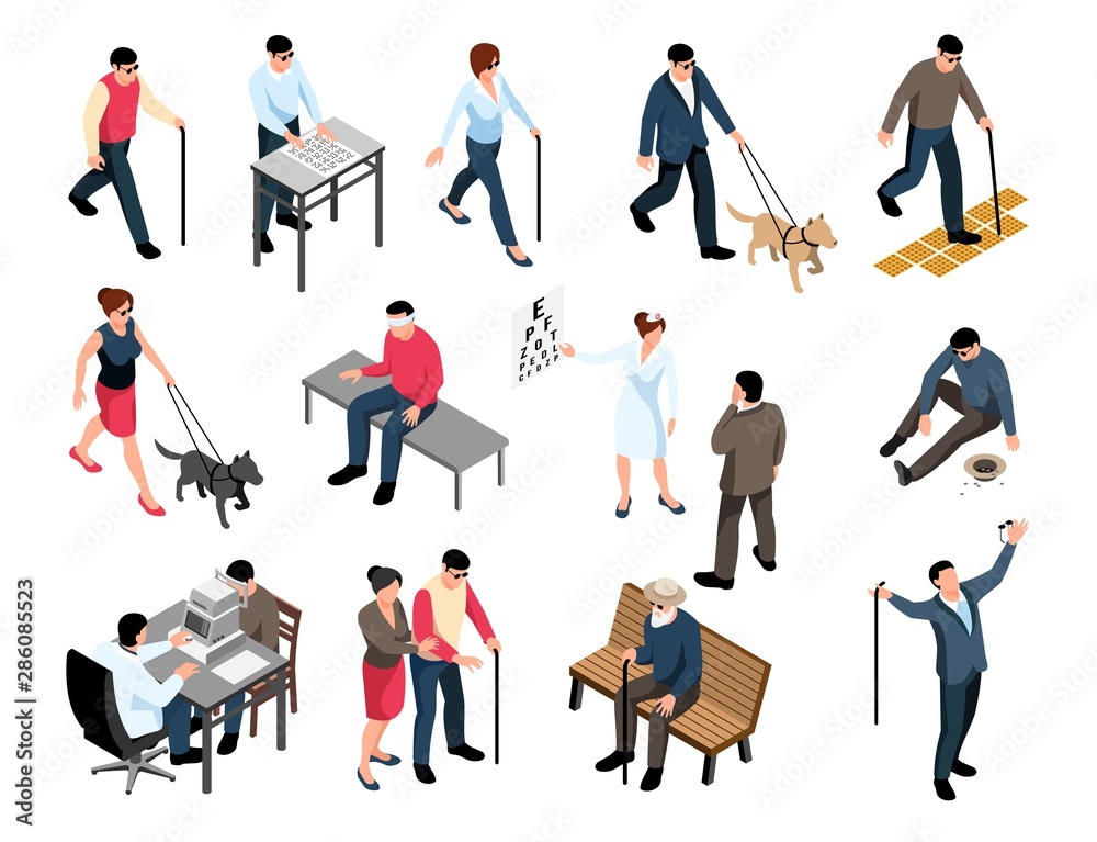 Blind People Isometric Set Stock Vector | Adobe Stock
