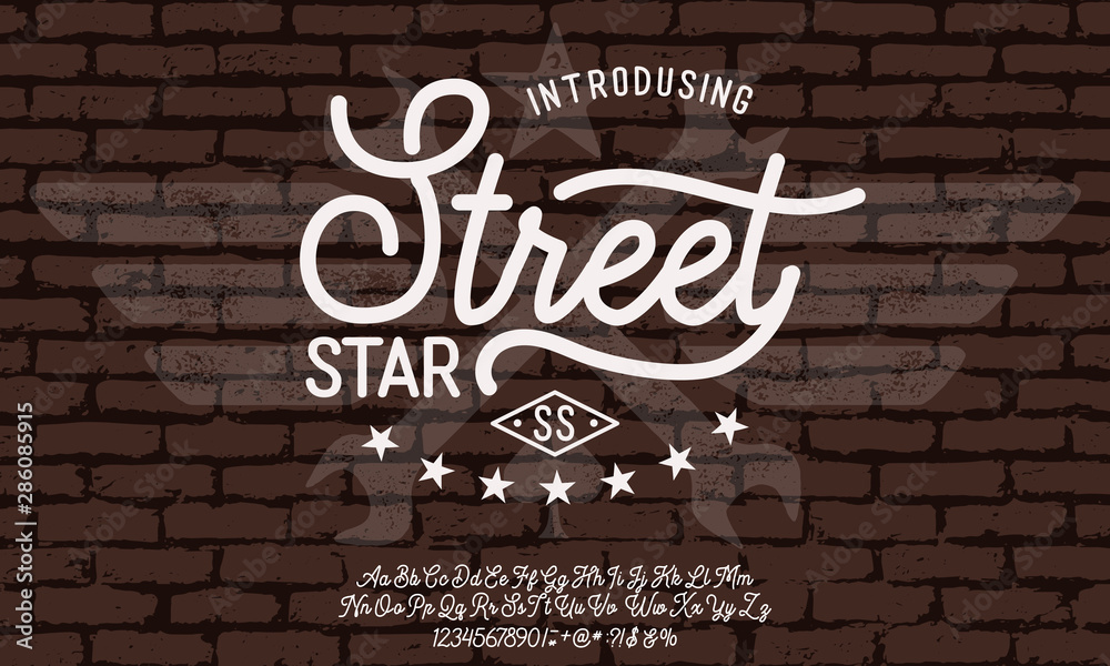 Street Star. Vintage script font. Handmade font. Retro Typeface. Vector ...