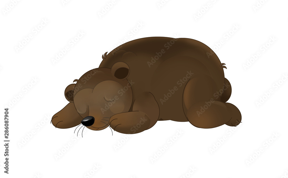 cartoon bear resting sleeping and smiling on white background ...