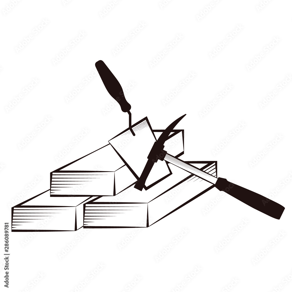 Brick trowel and pickaxe symbol for building Stock Vector | Adobe Stock