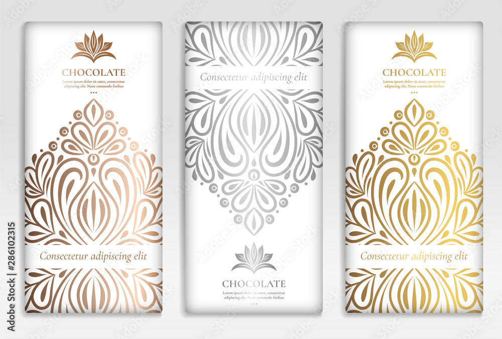 Silver and gold vintage set of chocolate bar packaging design. Vector ...