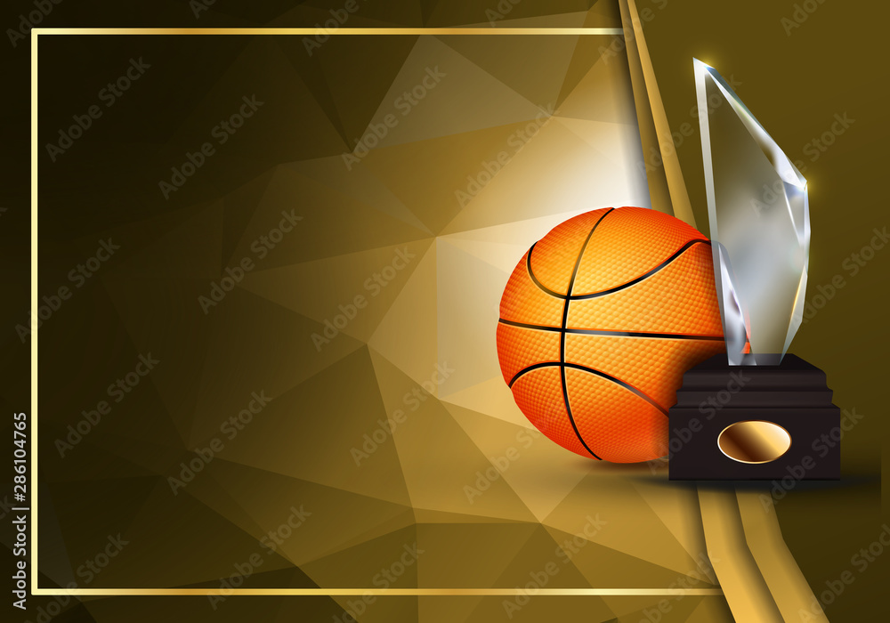 Basketball Certificate Diploma With Glass Trophy Vector. Sport ...