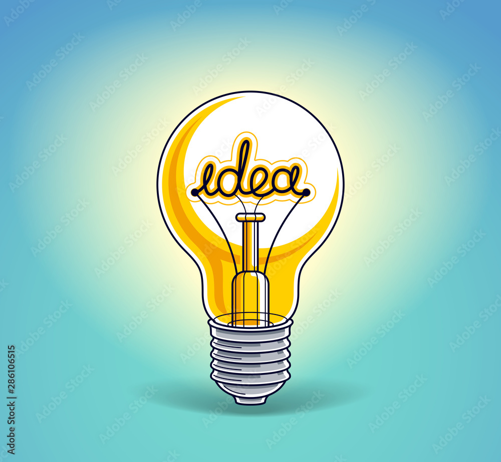 Light bulb concept with idea word instead of tungsten wire, beautiful ...