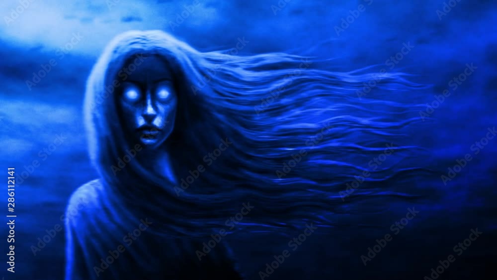 Stockvideo Goddess of chaos with flowing hair in front. Fantasy 2d ...