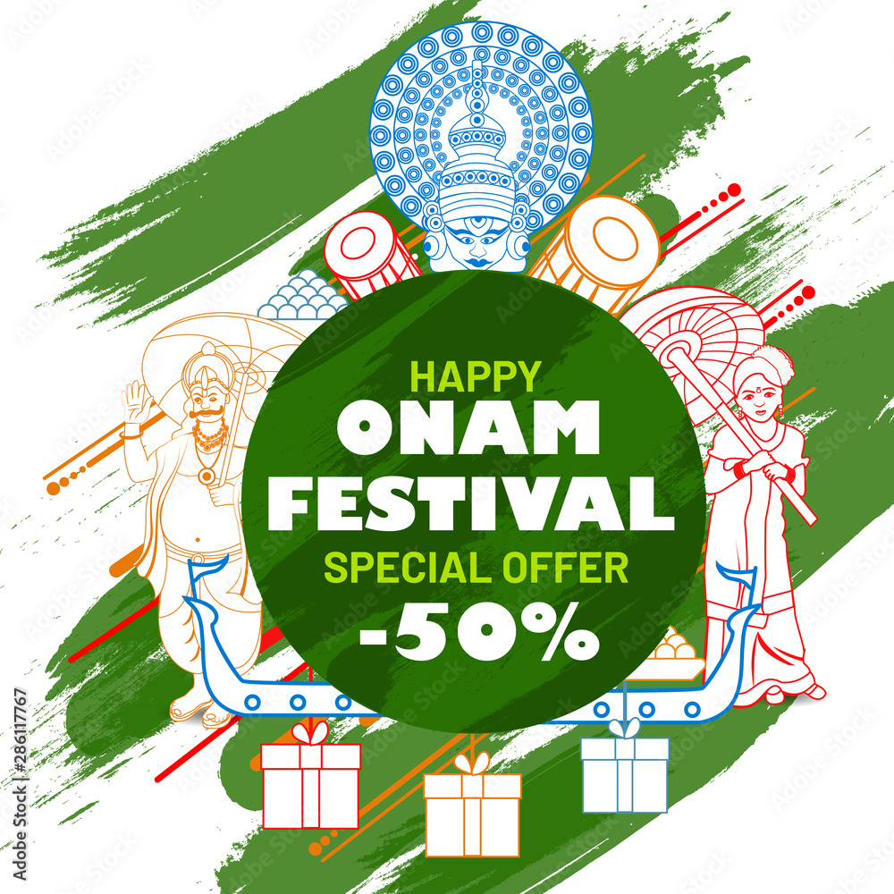 HAPPY ONAM FESTIVAL OF SOUTH INDIA KERALA.vector illustration of Happy ...