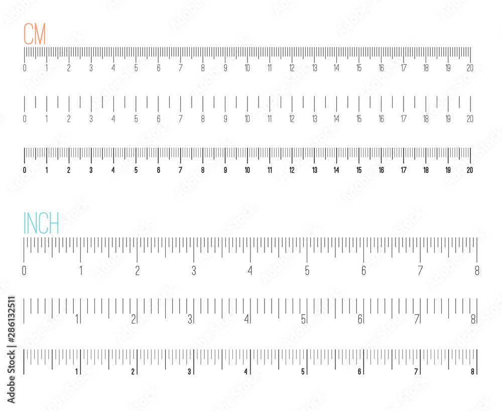 Inch and metric measuring rulers. Measurement precision scale, size ...