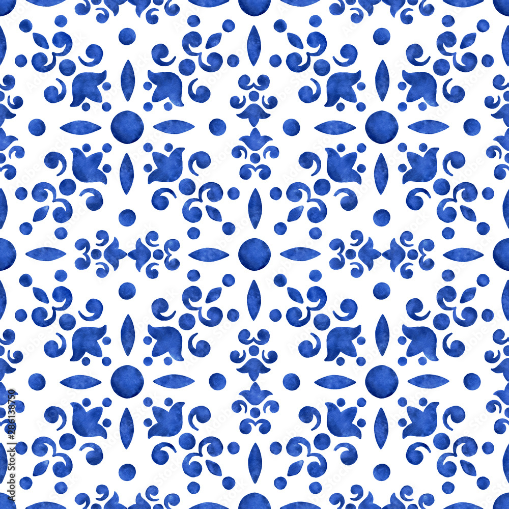 Watercolor blue medallion pattern Stock Illustration | Adobe Stock