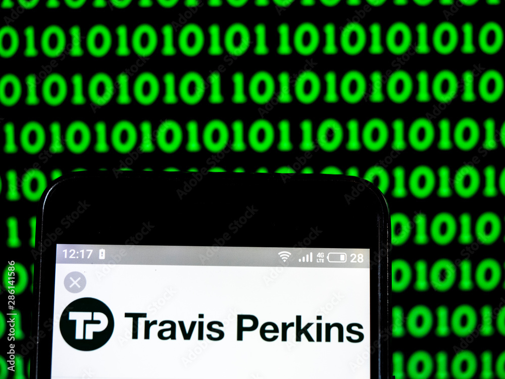 Kiev, Ukraine, March 28, 2019, illustrative editorial. Photo illustration a Travis Perkins plc ...
