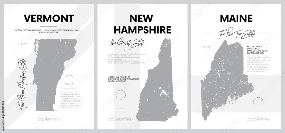 Vector posters with highly detailed silhouettes of maps of the states ...