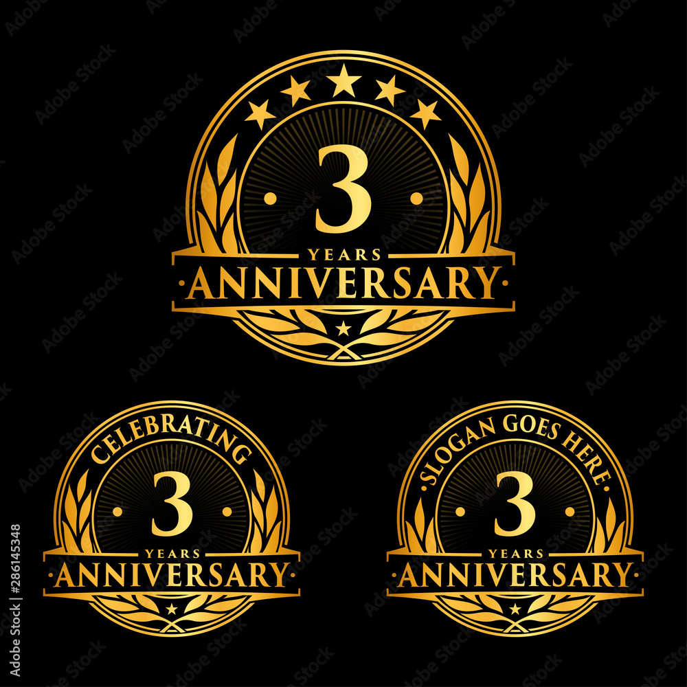 3 years anniversary set. 3rd celebration logo collection. Three years ...