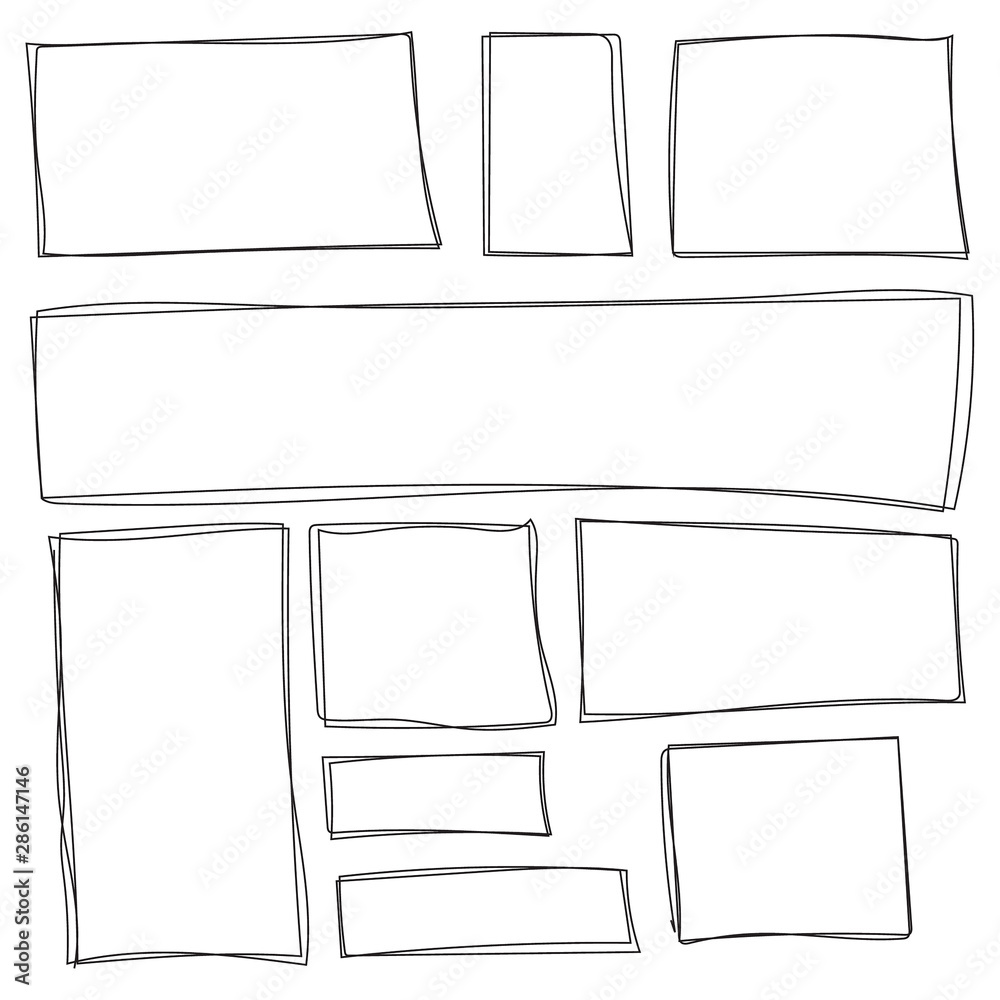 Set of freehand drawn horizontal and vertical rectangles and squares ...