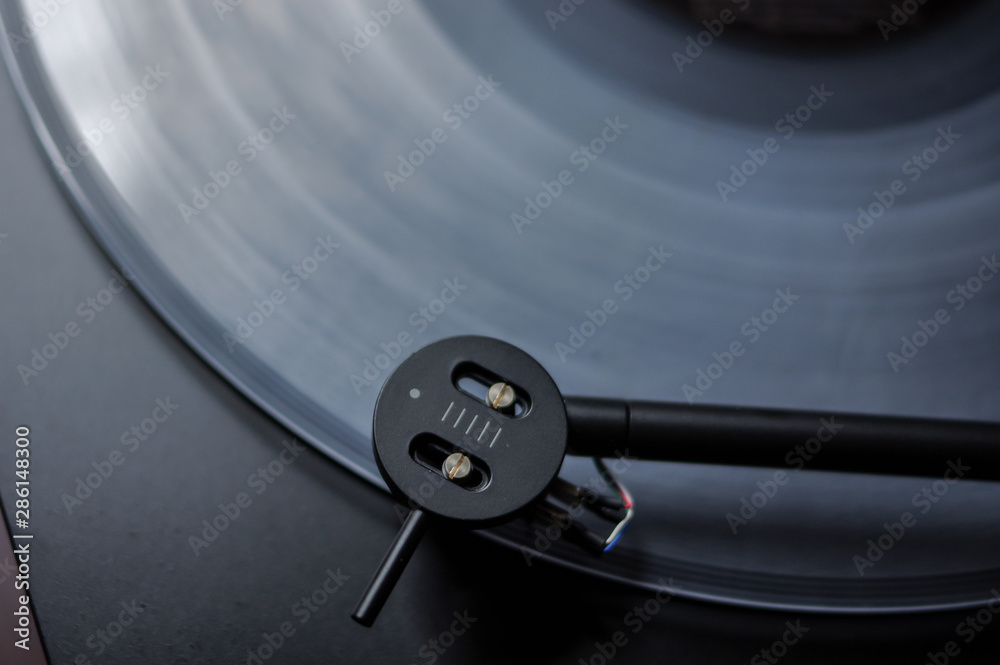 Transparent clear white vinyl record disc spinning and modern round ...