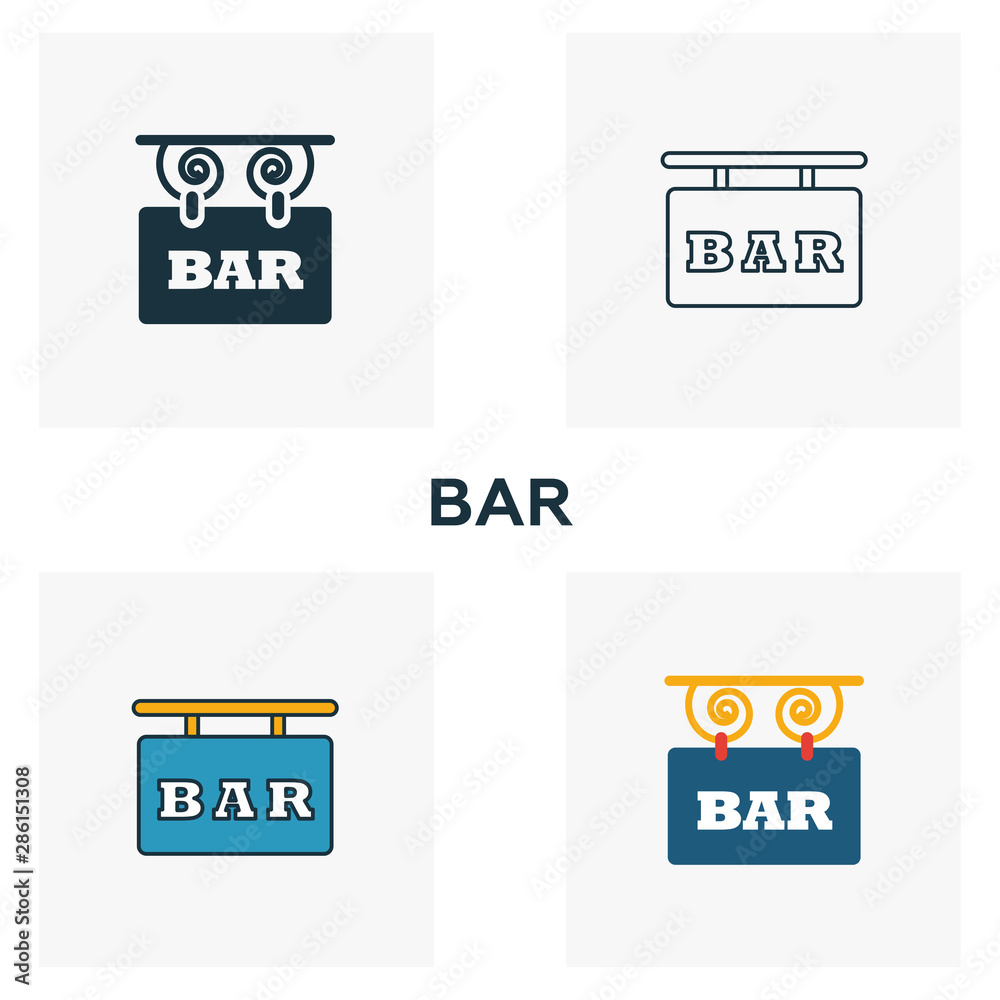 Bar Sign icon set. Four elements in diferent styles from bar and ...