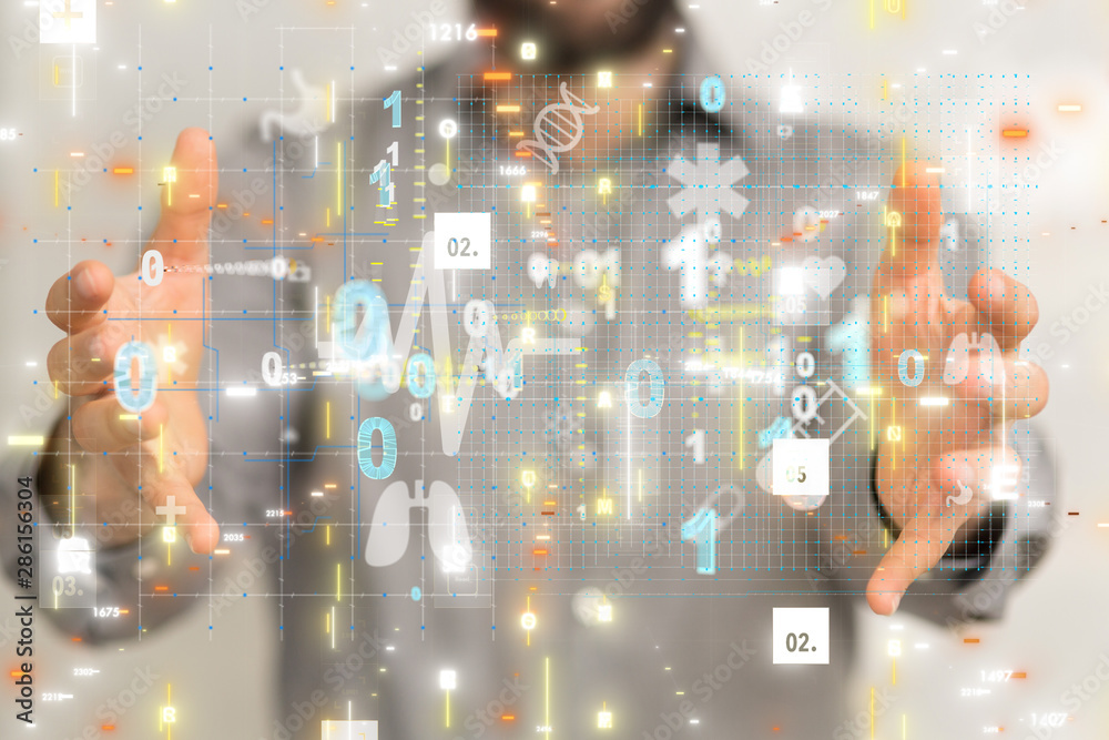 medical network connection with modern virtual screen, medical ...