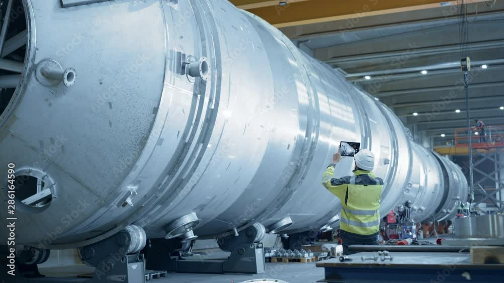 Heavy Industry Engineer Uses Augmented Reality Digital Tablet to Scan ...