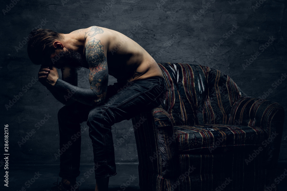 Portrait of depressive addicted man, which don't know what to do with ...