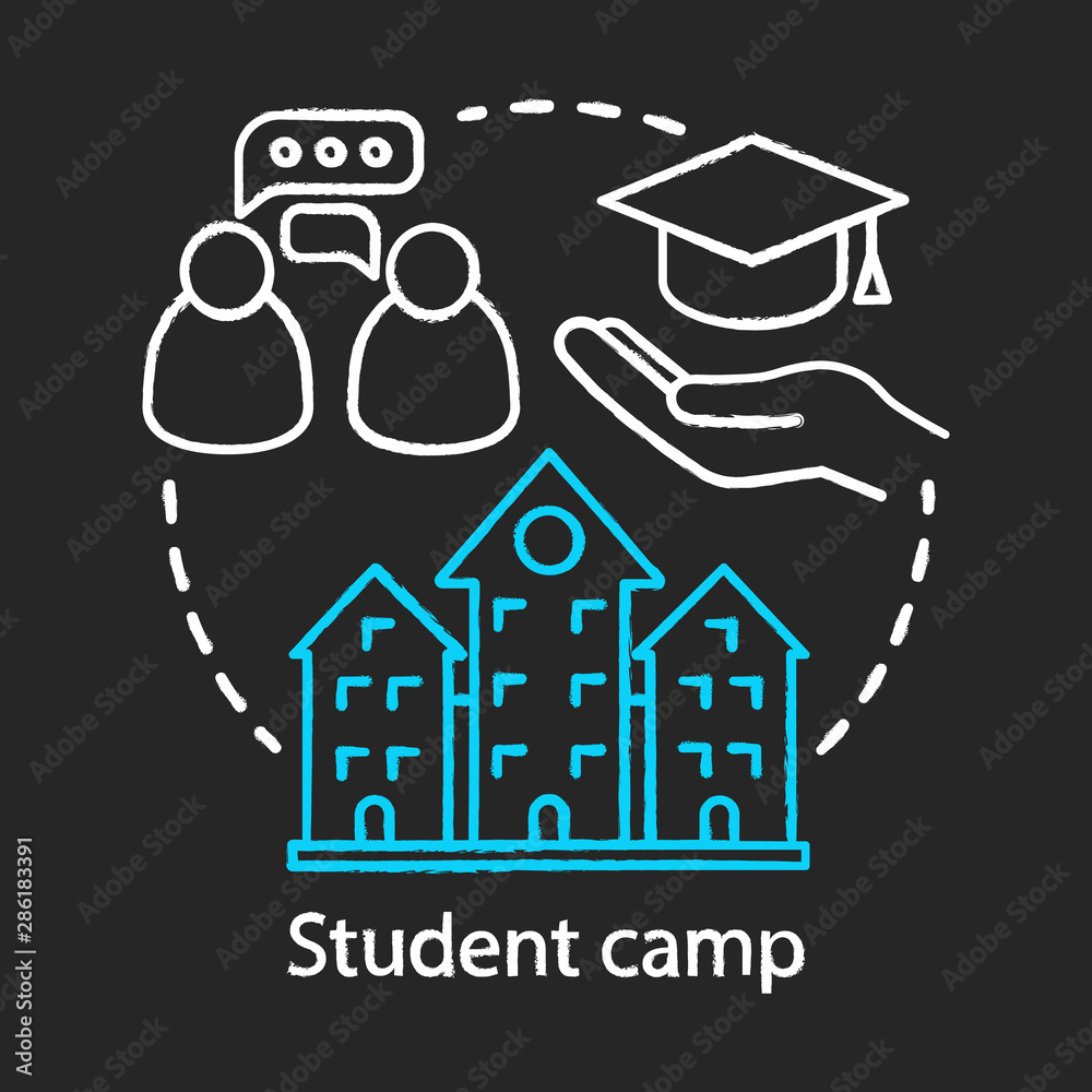 Student camp chalk concept icon. Summer educational club, community ...