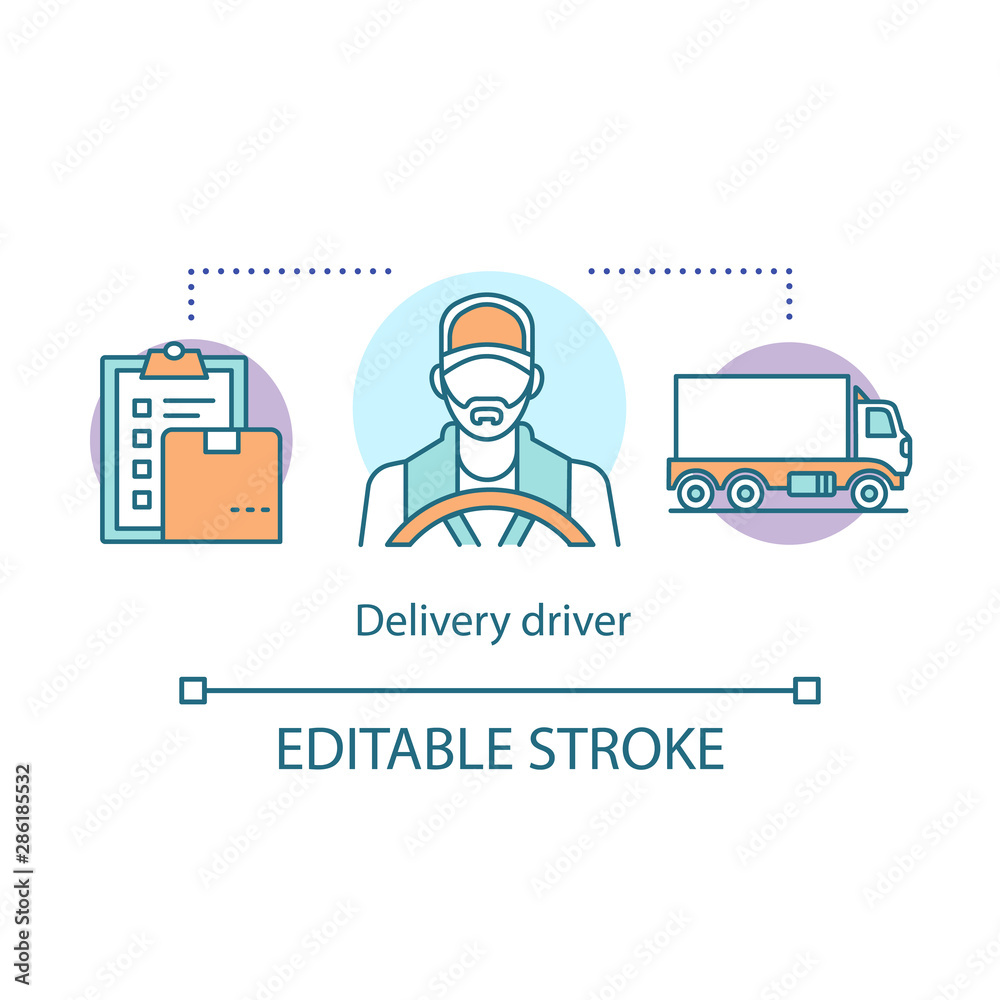 Delivery driver concept icon. Service worker idea thin line ...
