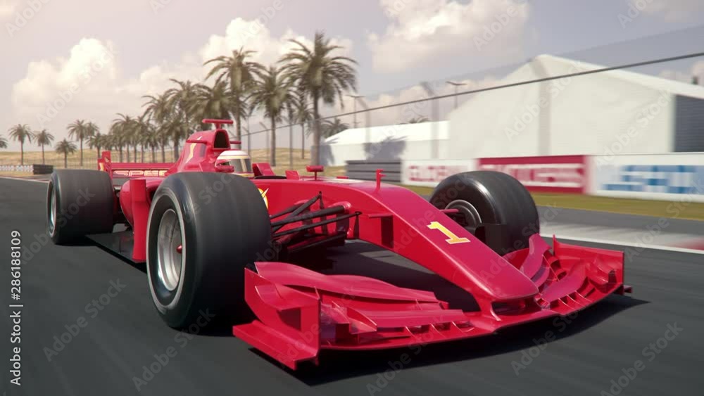 Generic formula one race car driving along the homestretch over the ...