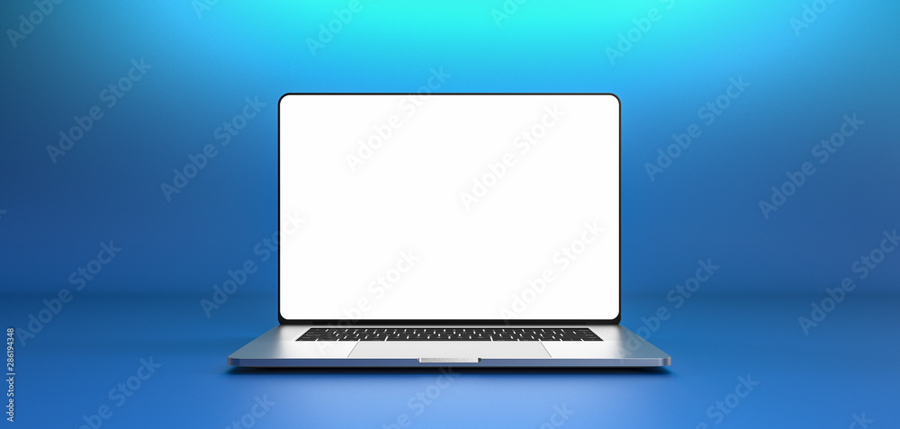 Laptop template isolated on blue background. Mockup. Stock Illustration ...