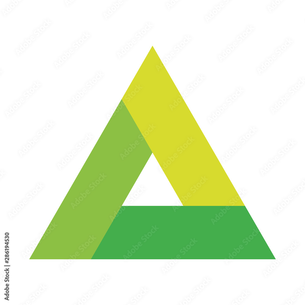 Triangle vector icon with three overlapping sides and rounded corners ...