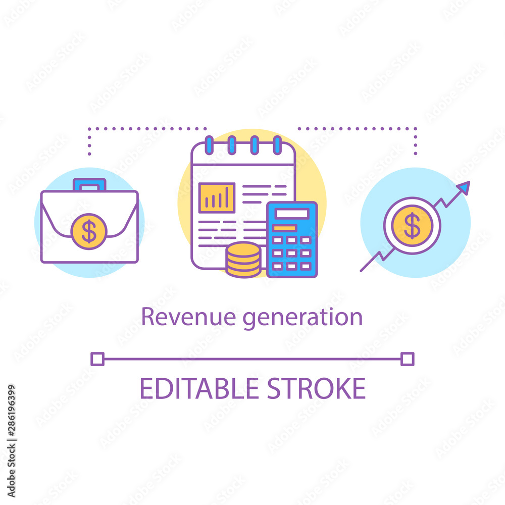 Revenue generation concept icon. Success and income increase idea thin ...