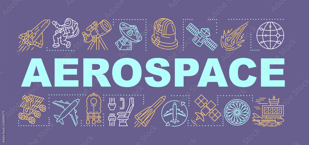 Aerospace word concepts banner. Cosmos exploration and travel. Aviation ...