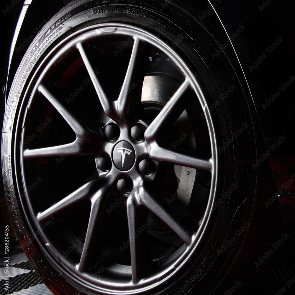 Tesla Model 3 Aero Wheel with the Cap Off Stock Photo | Adobe Stock