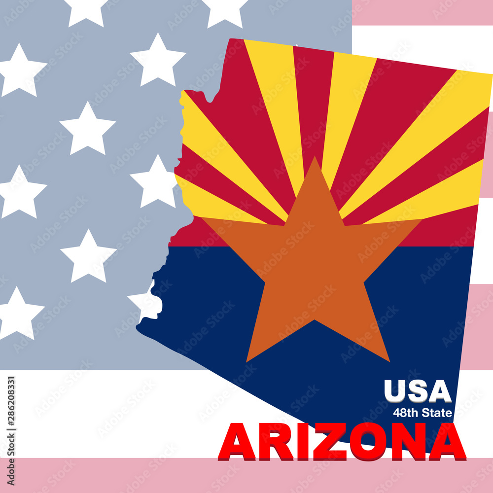 Arizona State map with state flag Banner/poster. 48th state of the USA ...