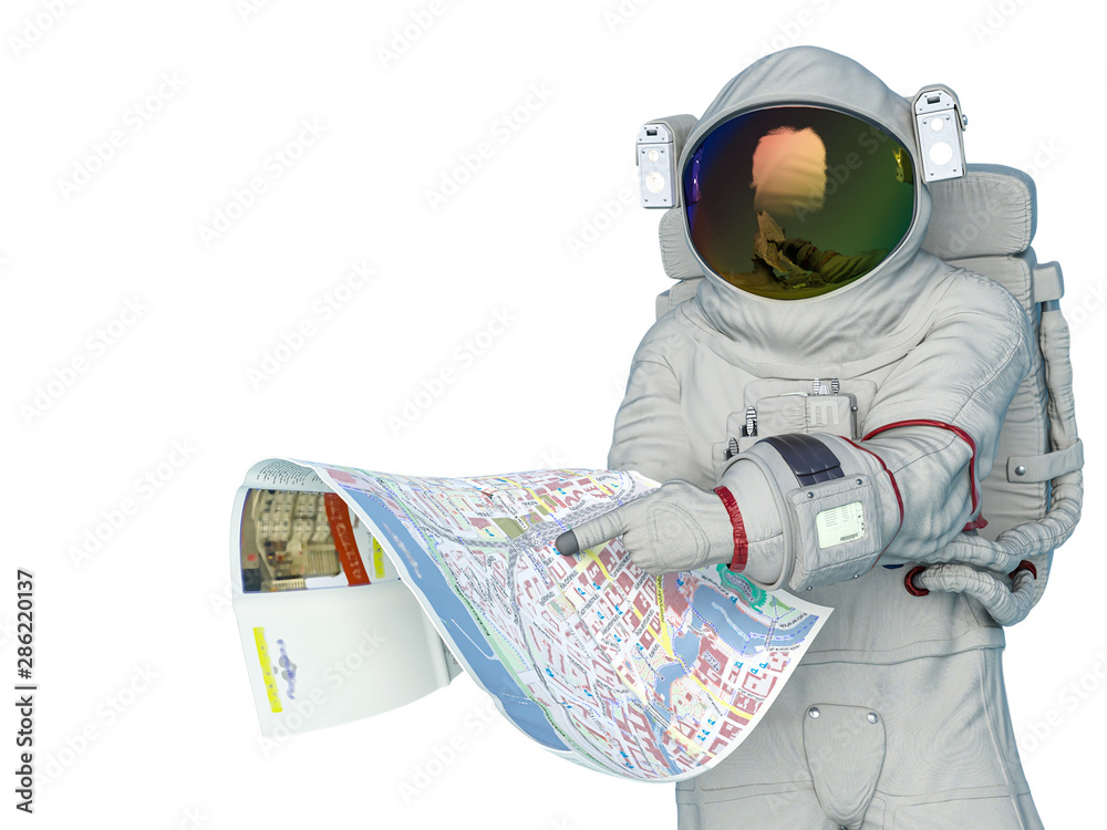 astronaut lost and trying to read a map Stock Illustration | Adobe Stock
