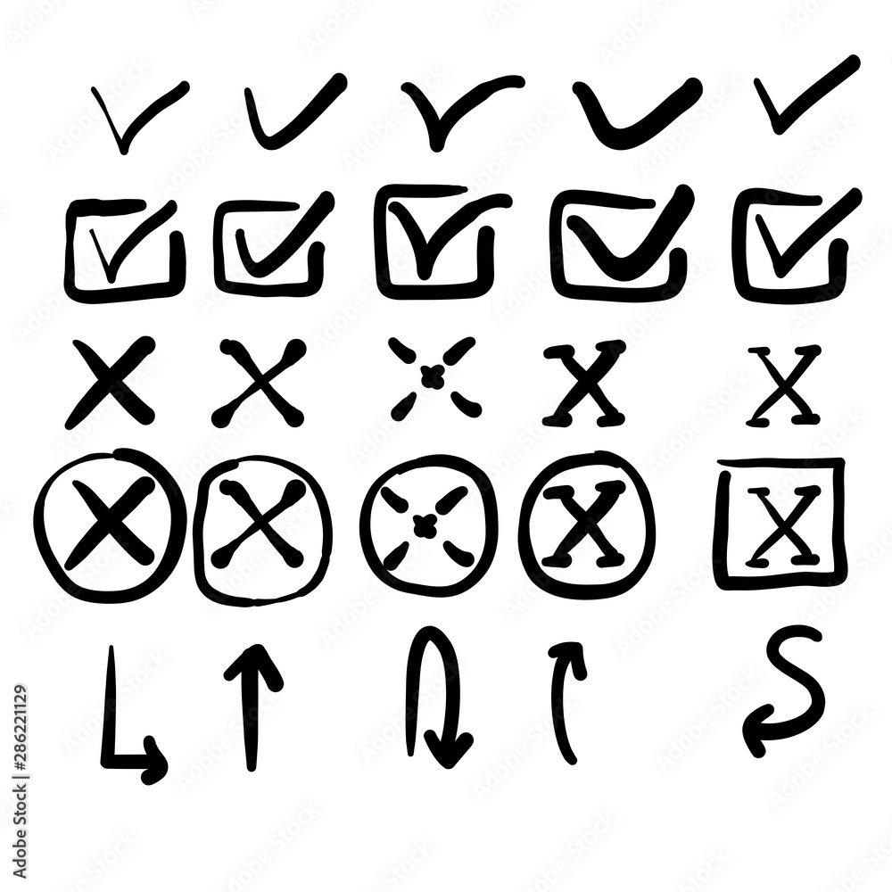 Hand drawn check signs. Doodle v mark for list items, checkbox chalk ...